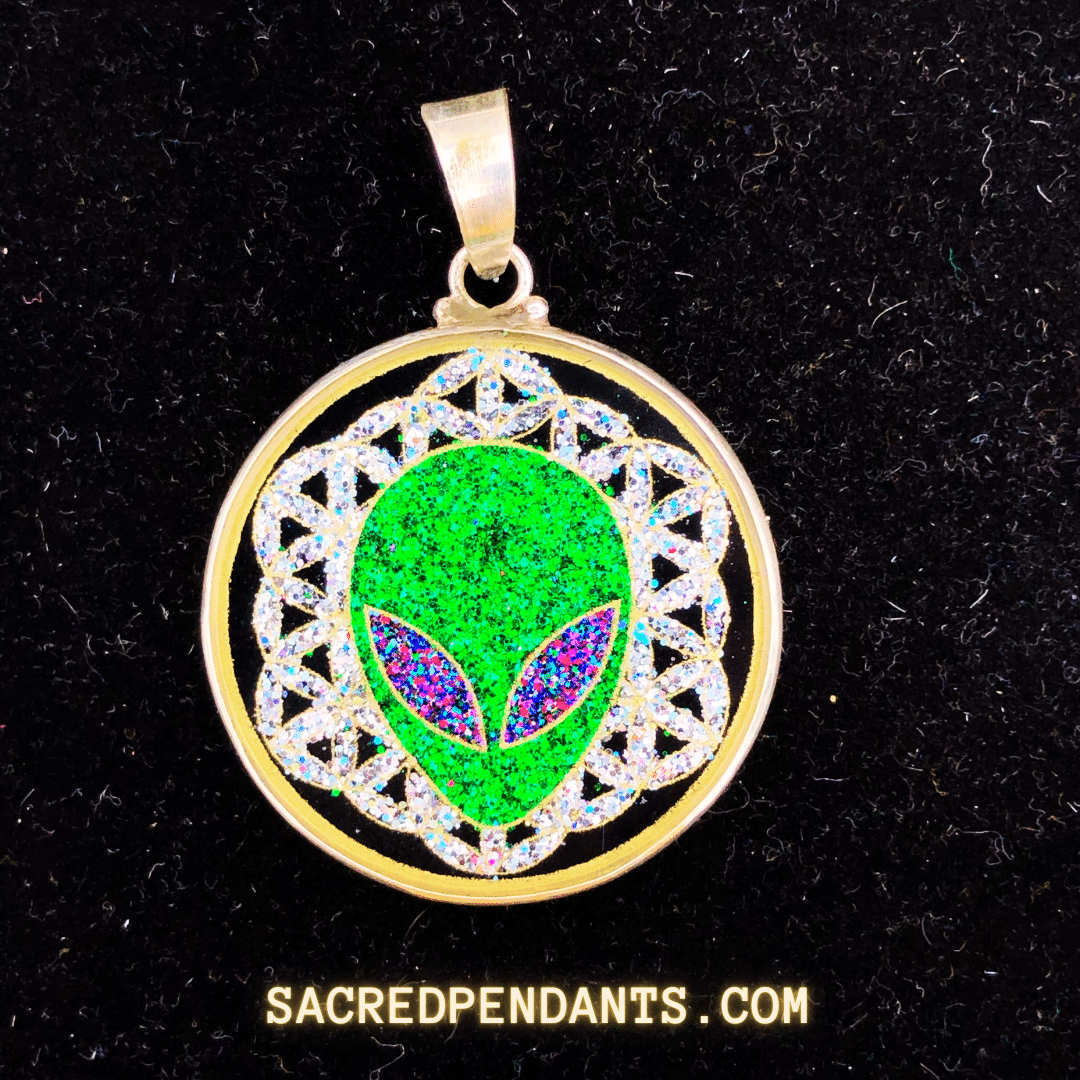 Alien in Flower of Life Sacred Geometry Pendant – Sterling Silver Gems ...